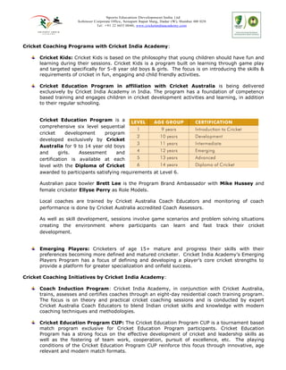 Cricket India Academy | PDF