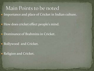 Cricket' in indian culture | PPTX