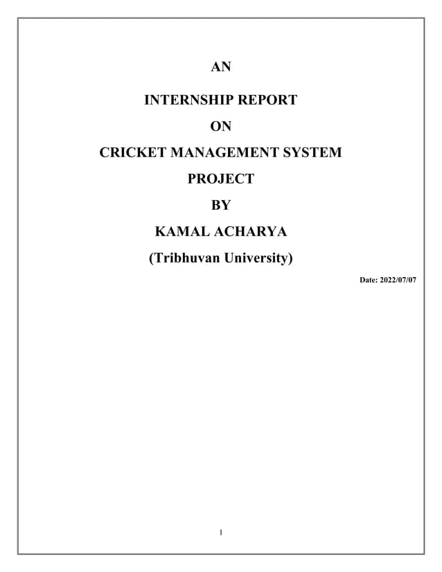 Cricket management system ptoject report.pdf | Computer Software and Applications | Computing