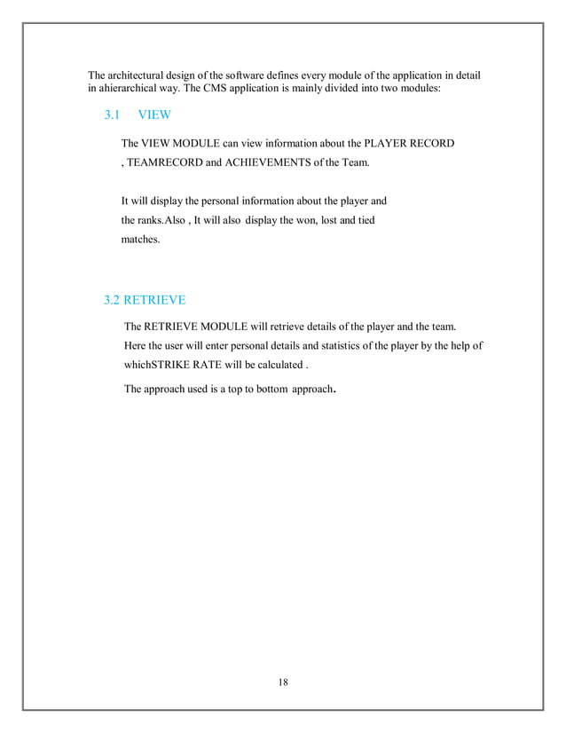 Cricket management system ptoject report.pdf | Computer Software and Applications | Computing