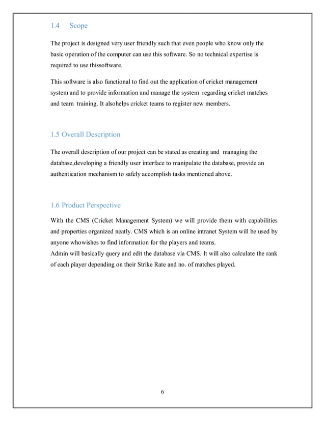 Cricket management system ptoject report.pdf | Computer Software and Applications | Computing