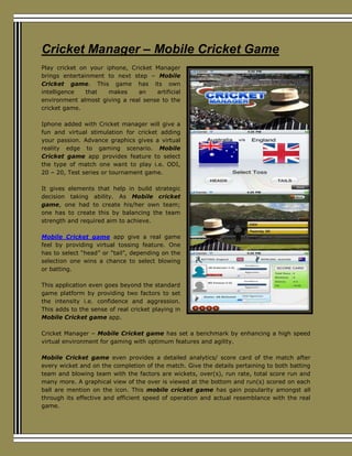 Cricket Manager – Mobile Cricket Game | PDF