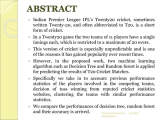 Cricket match outcome prediction using machine learning | PDF