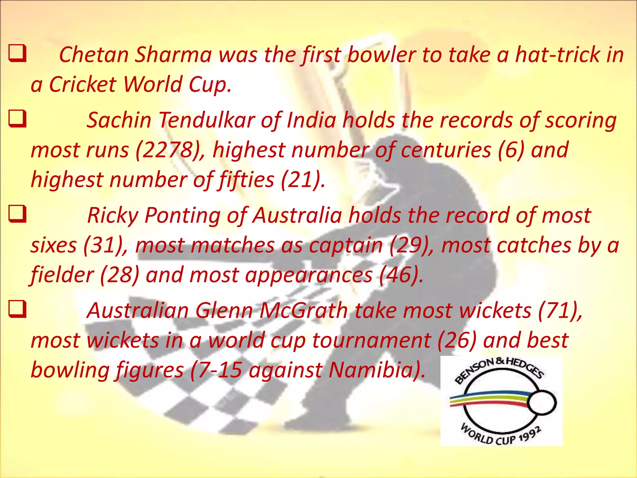Cricket world cup records | PPTX