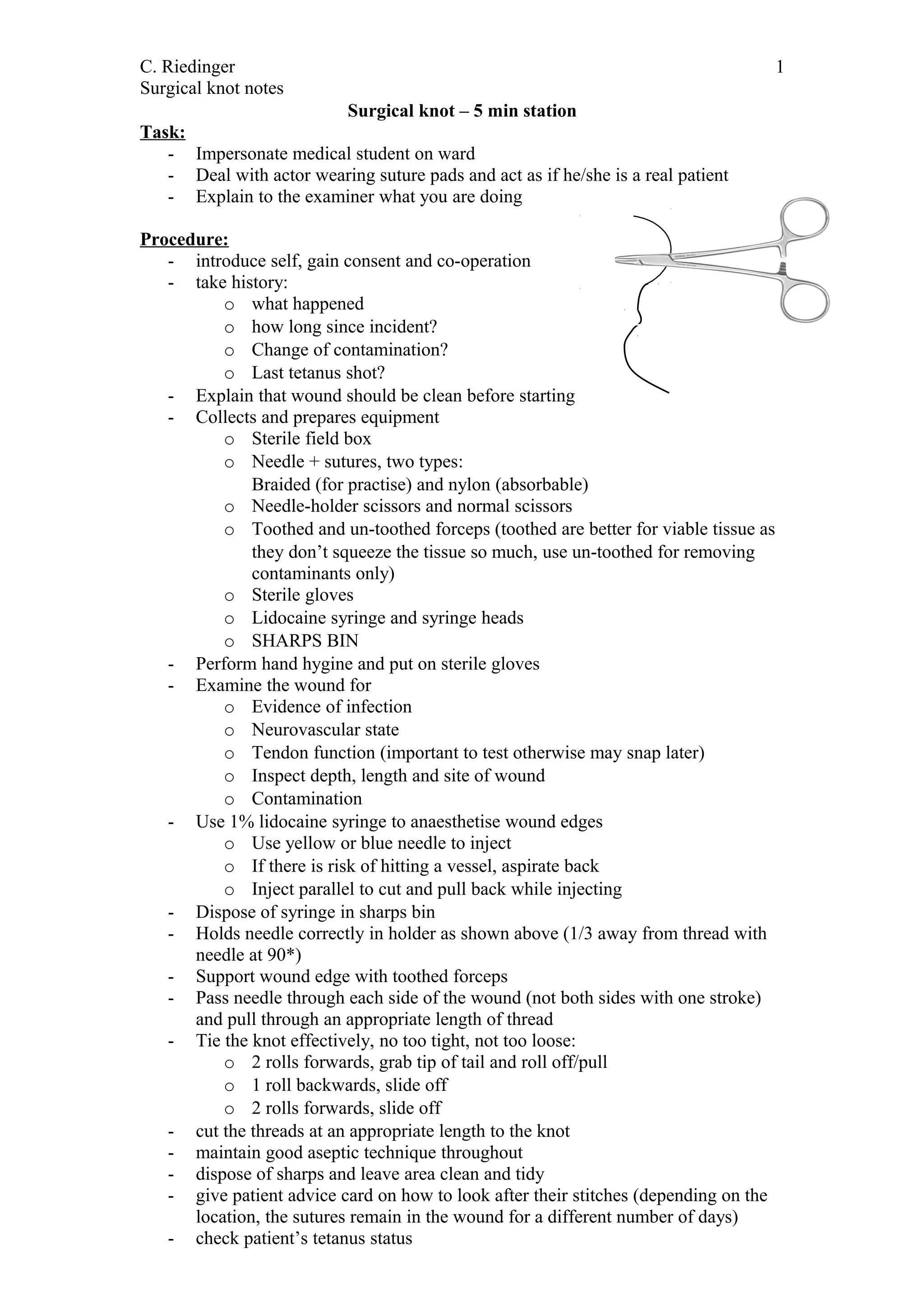 OSCE surgical knot / insertion of sutures protocol | DOC