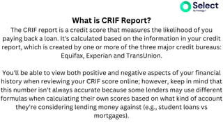 CRIF Score.pdf | Home Financing | Personal Debt