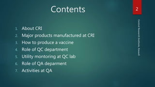 Central Research Institute (CRI), Kasauli Summer Training | PPTX