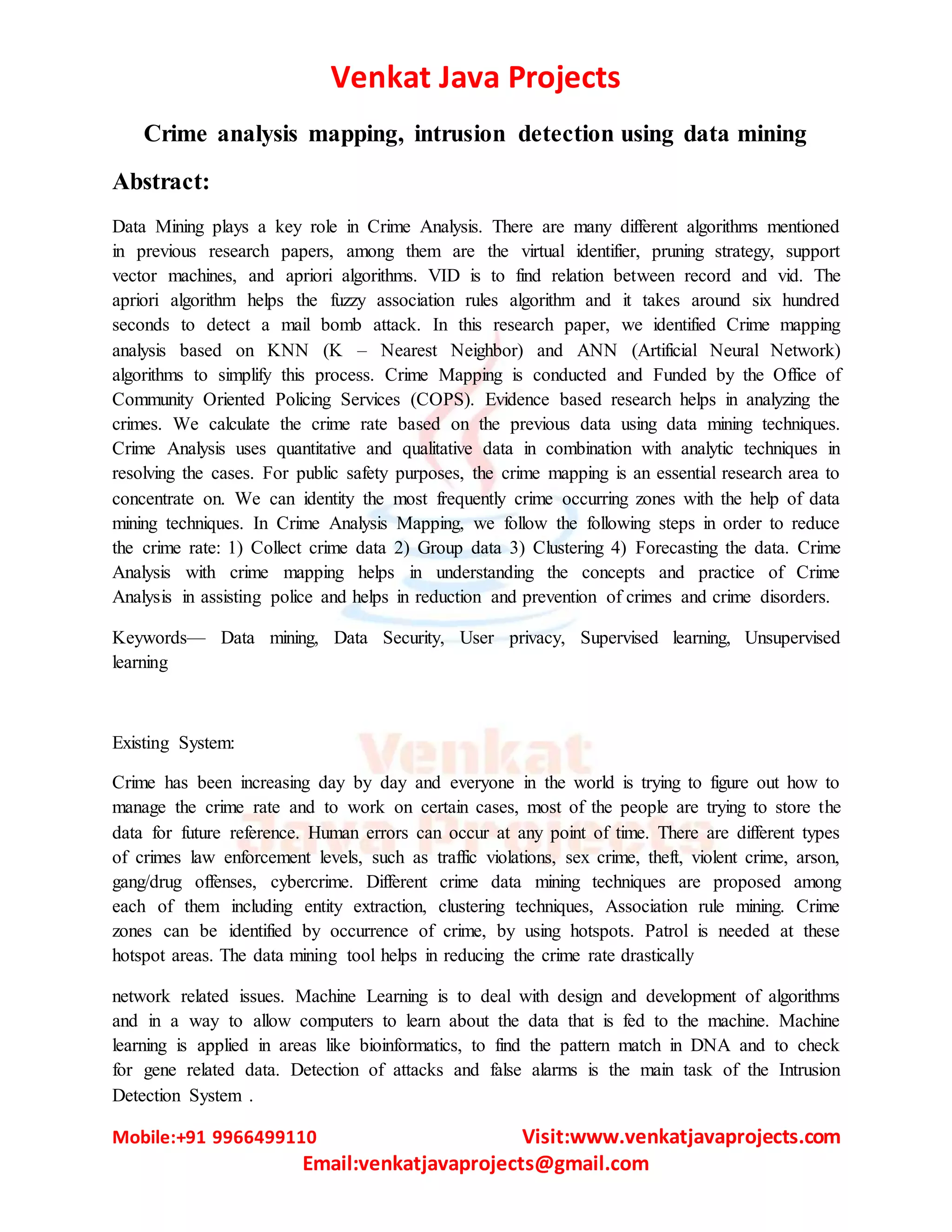 Crime analysis mapping, intrusion detection using data mining | PDF