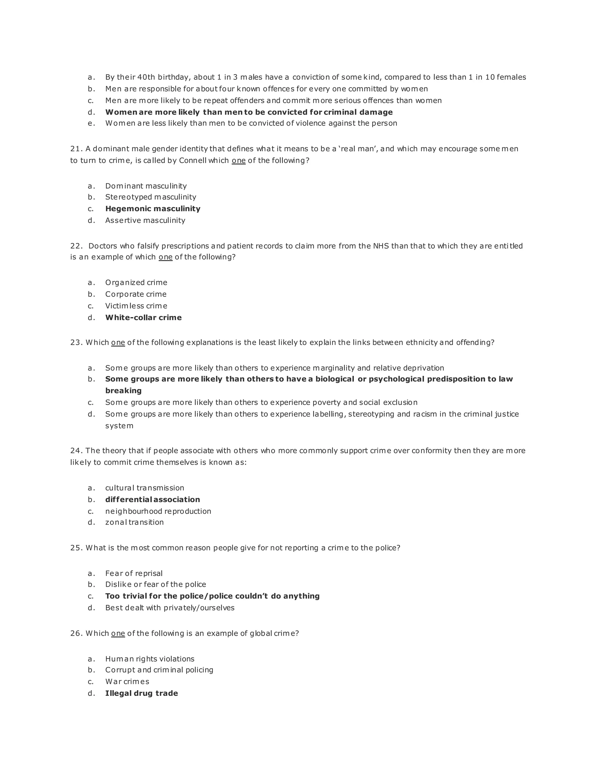 Crime and deviance mcq with answers in bold | DOCX