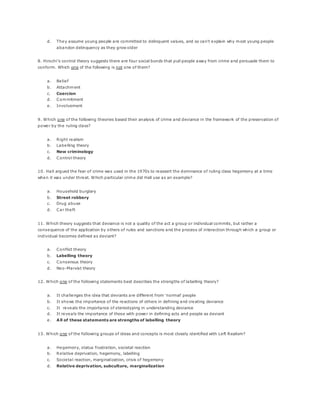 Crime and deviance mcq with answers in bold | DOCX