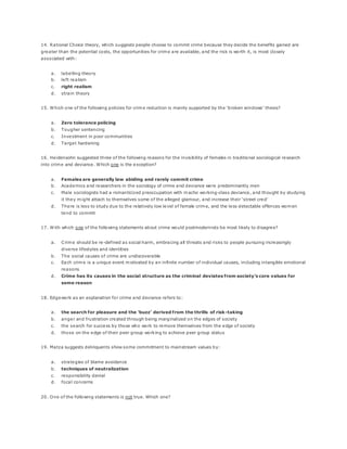 Crime and deviance mcq with answers in bold | DOCX