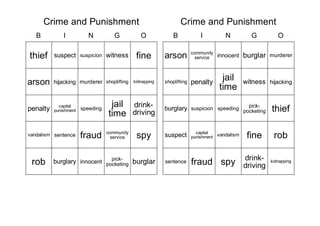 EFL Vocabulary game - Vocabulary Bingo - Crime and Punishment | PDF