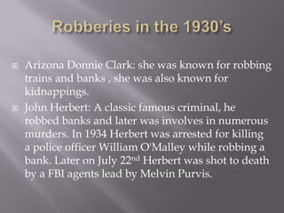 Crime In The 1930’S By Sebastian Weedon | PPTX