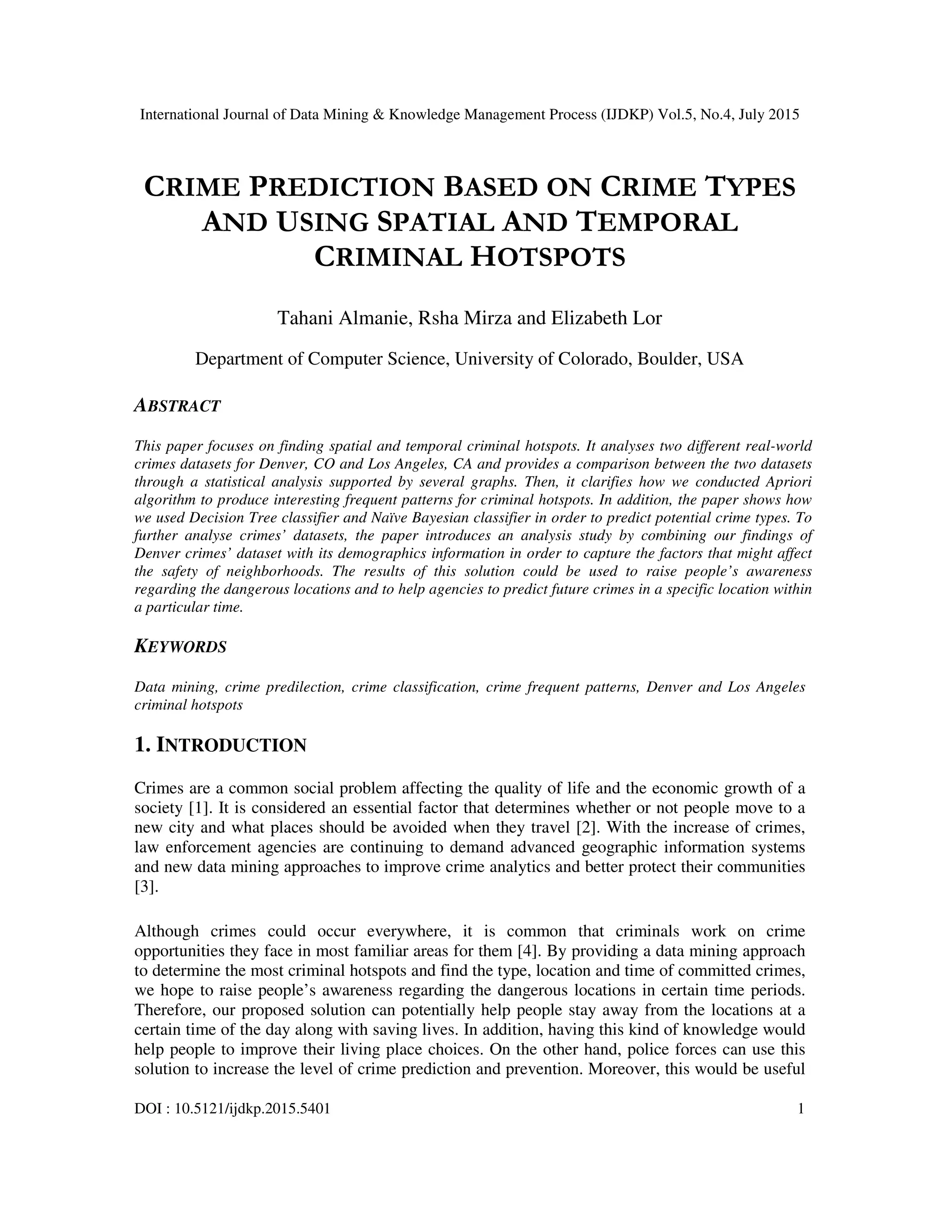 Crime prediction based on crime types | PDF