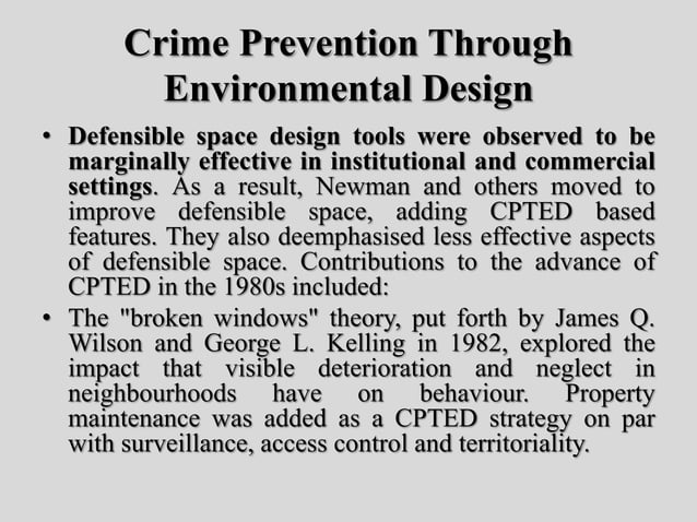 Crime prevention through environmental design I | PPTX | Crime ...
