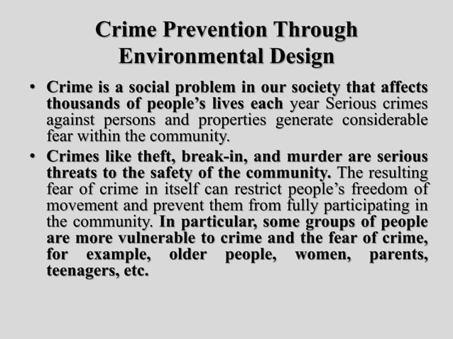 Crime prevention through environmental design I | PPTX | Crime ...