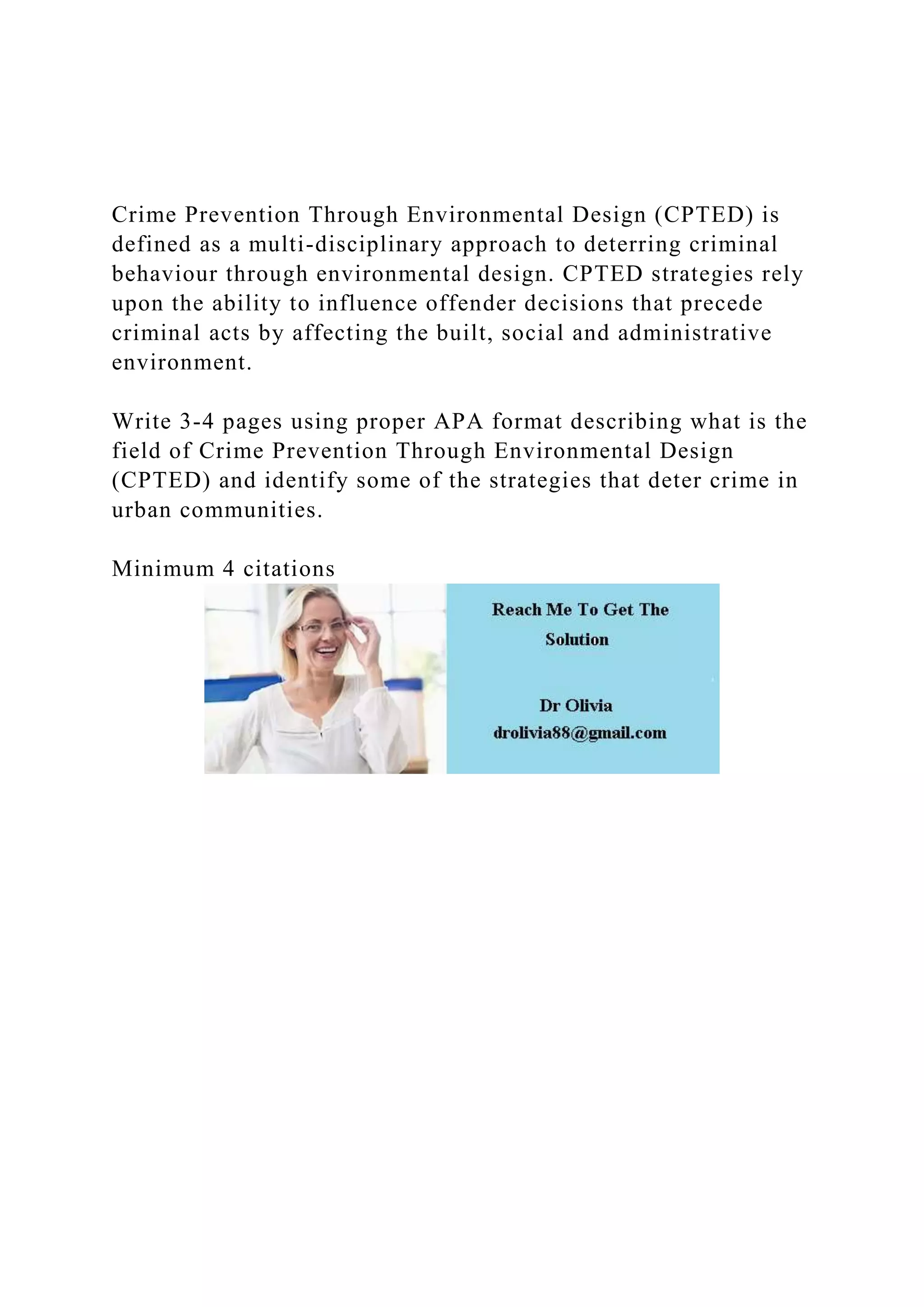 Crime Prevention Through Environmental Design (CPTED) is defined | DOCX