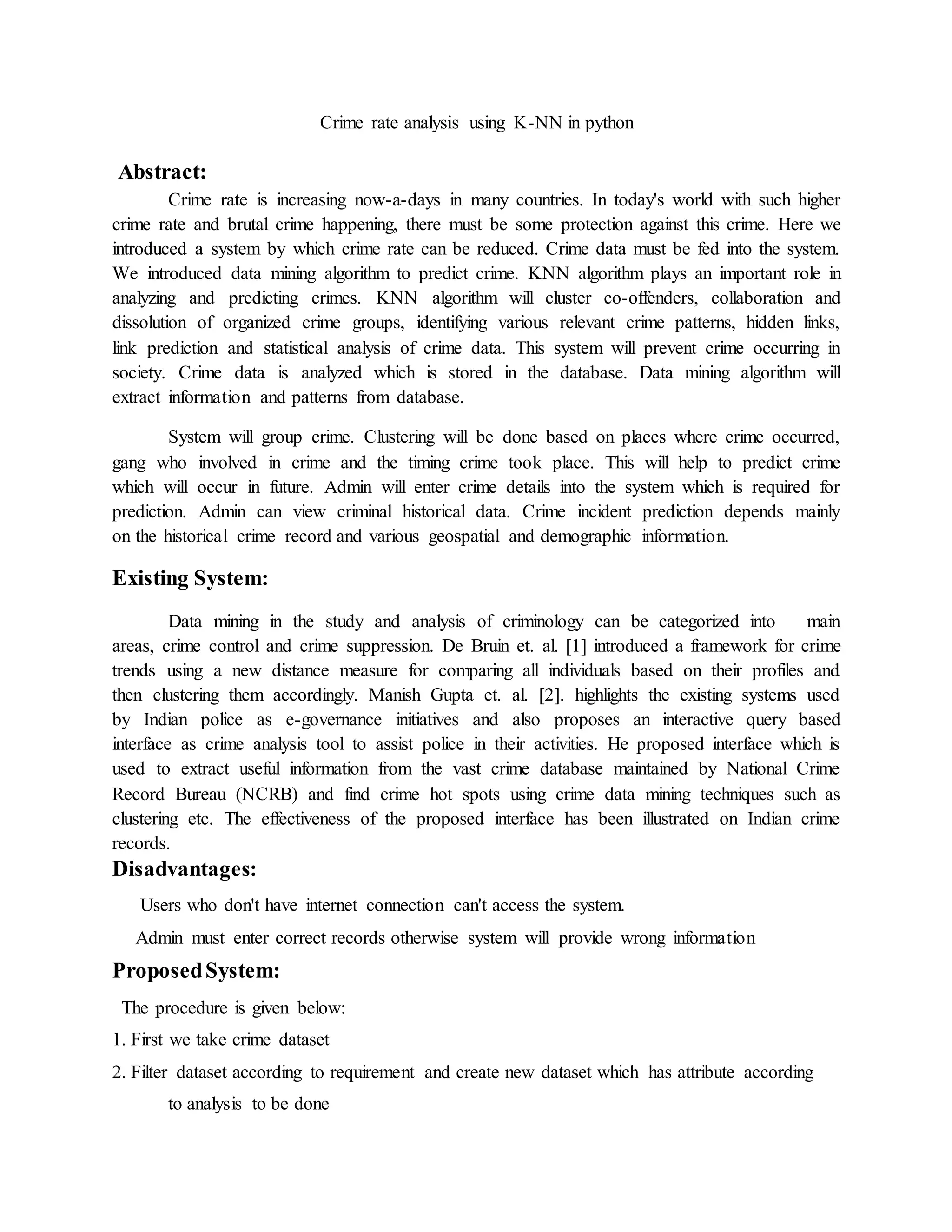 Crime Rate Analysis Using K Nn In Python Docx Databases Computer