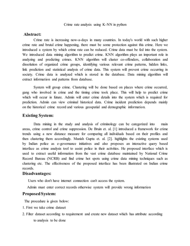 Crime rate analysis using k nn in python | DOCX | Databases | Computer ...