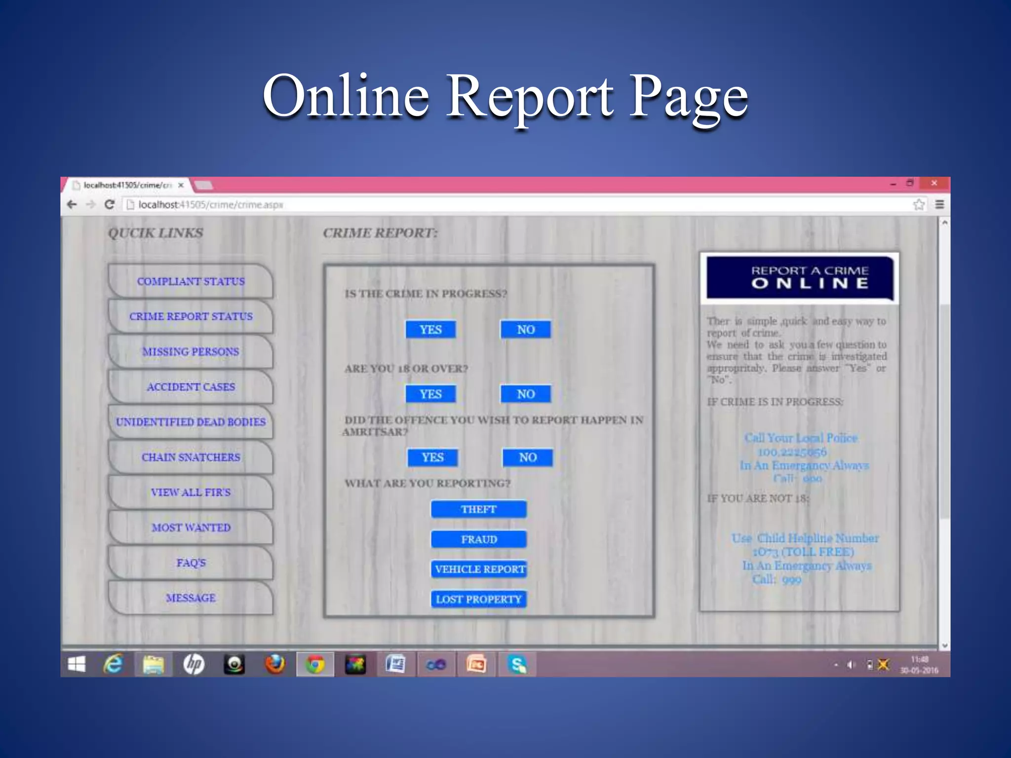 Project Report On Online Crime Management Application | PPTX