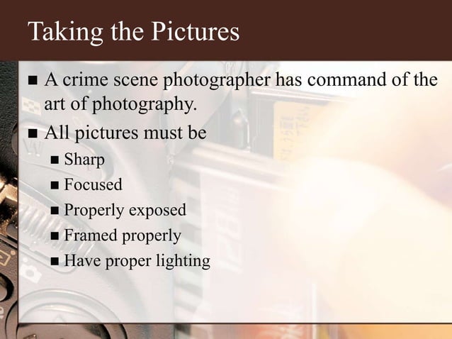 Crime_Scene_Photography.ppt | Cameras and Camcorders | Consumer Electronics