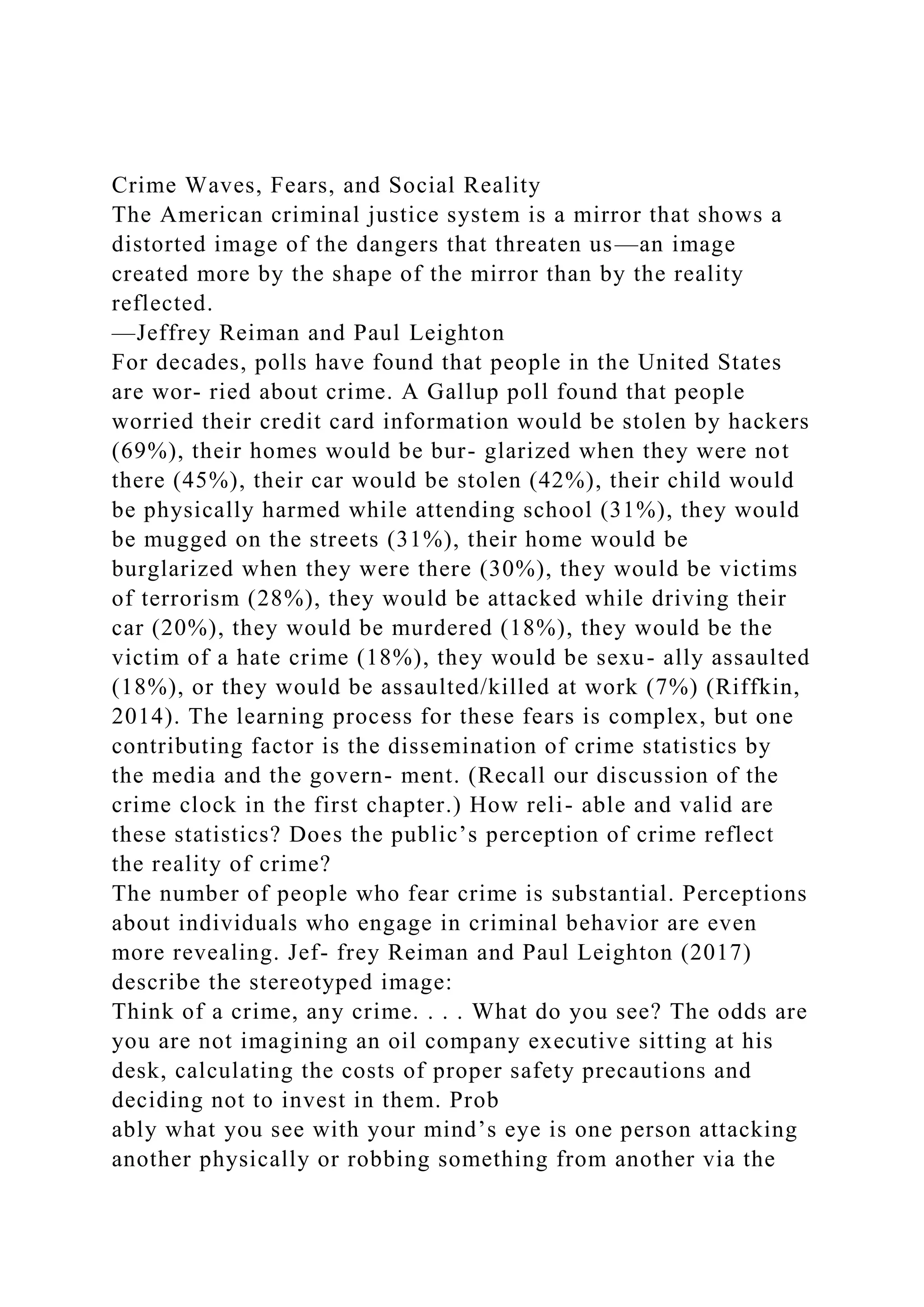 Crime Waves, Fears, and Social RealityThe American criminal just.docx