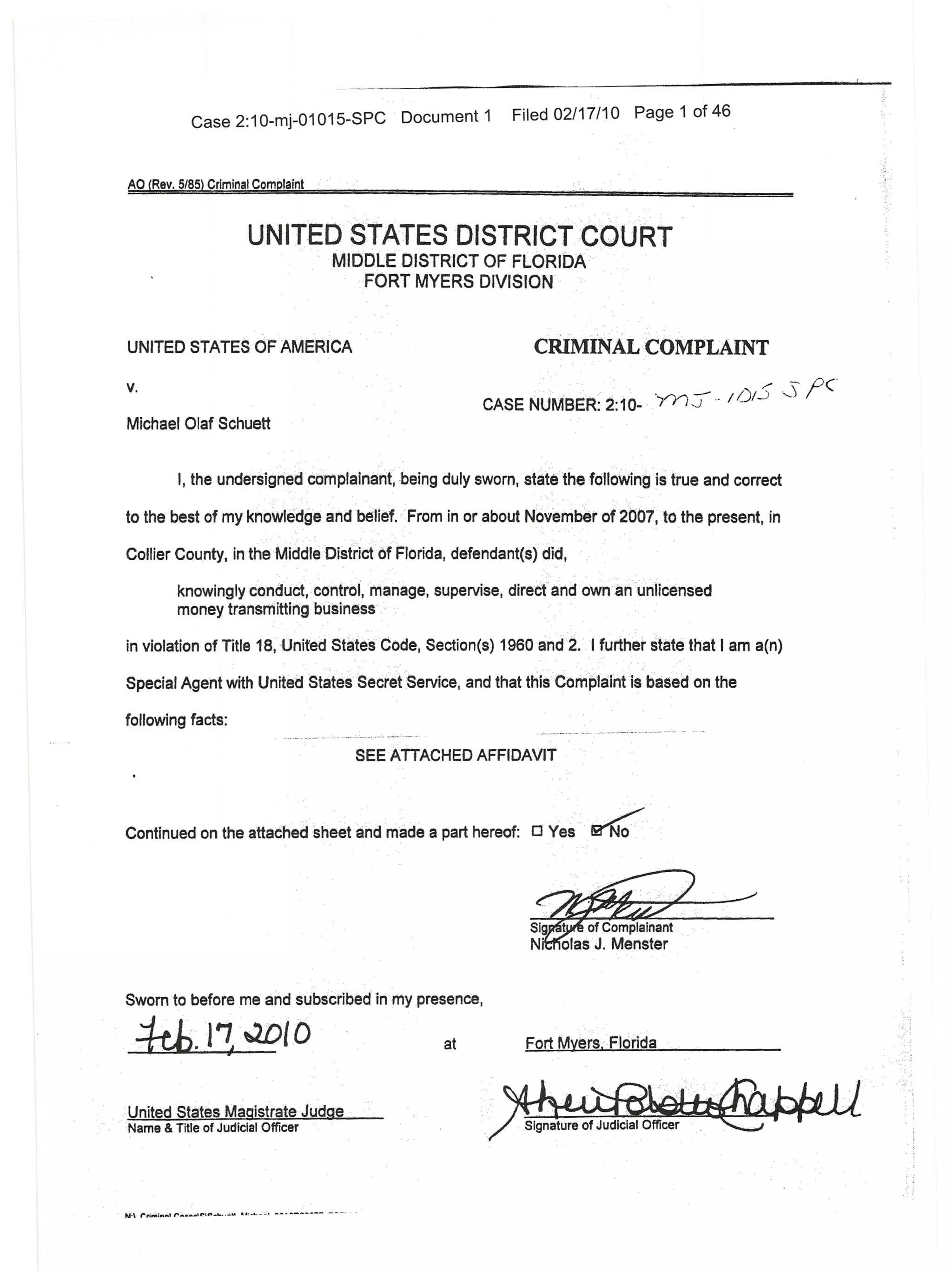 Criminal Court Complaint Michael Olaf Schuett Gambling Bluetool ...