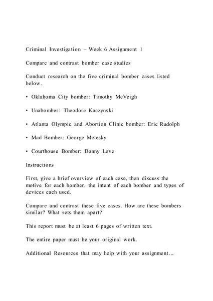 Criminal Investigation – Week 6 Assignment 1Compare and cont | PDF