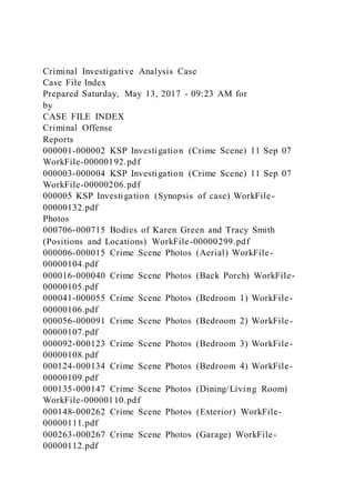 Criminal Investigative Analysis Case Case File Index Prepared | PDF