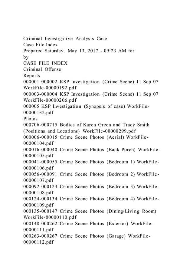 Criminal Investigative Analysis Case Case File Index Prepared | PDF