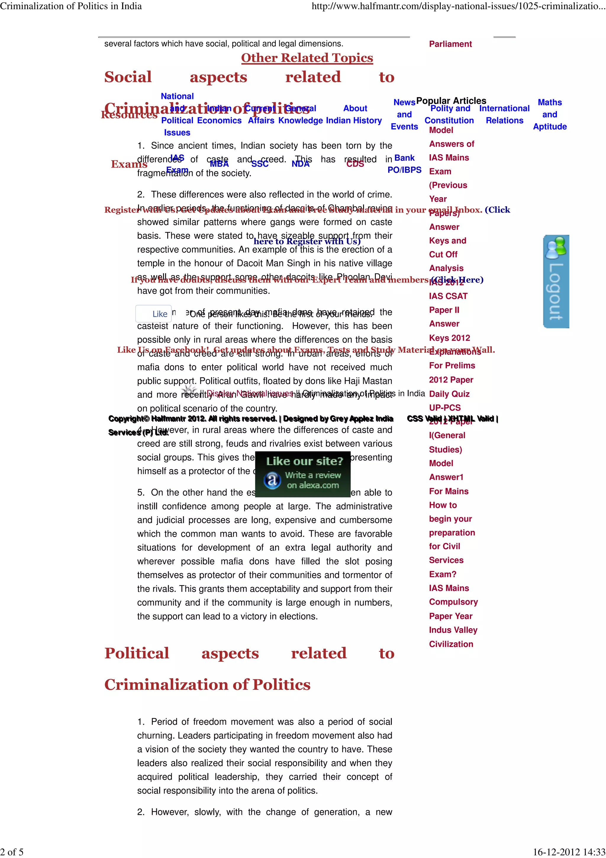 Criminalization of politics in india | PDF