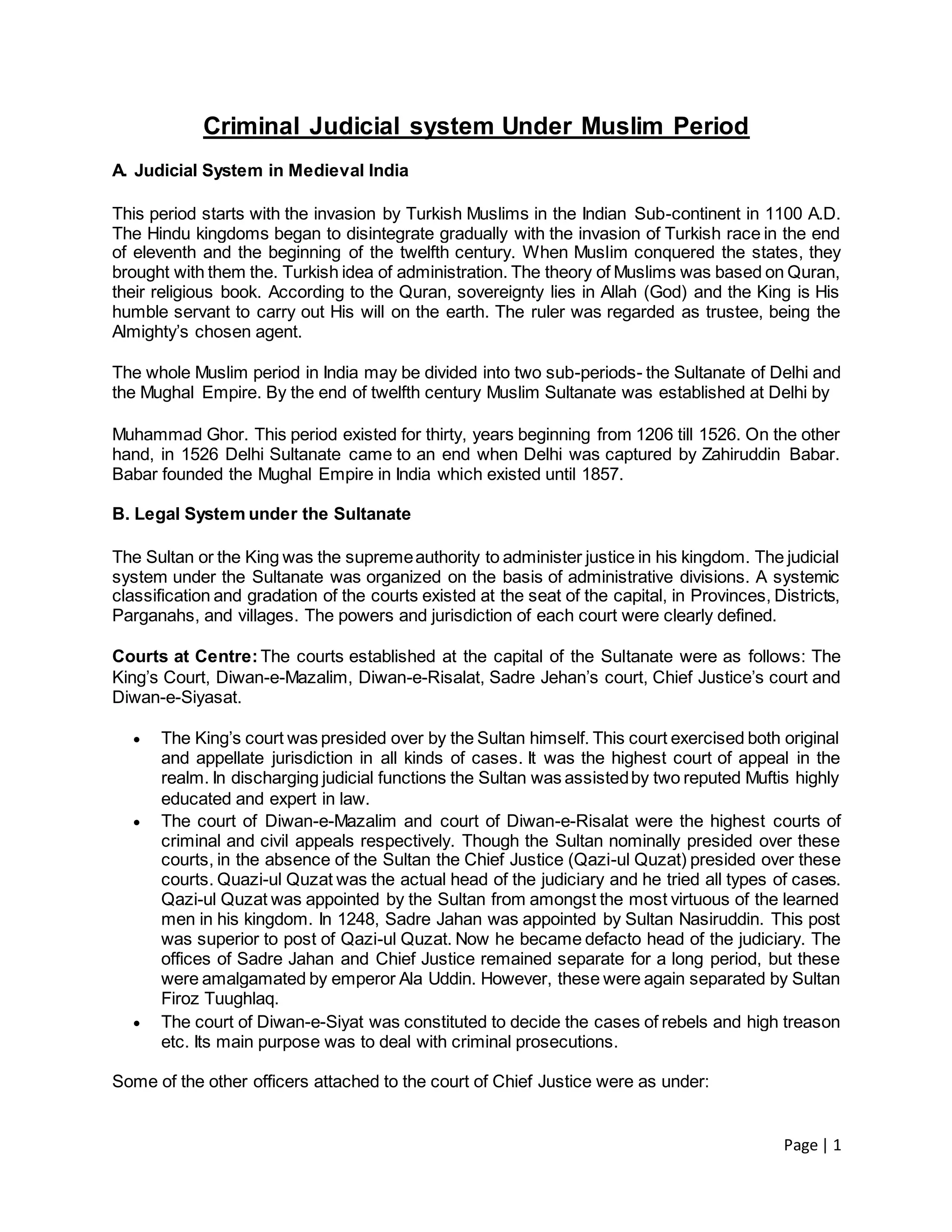 Criminal judicial system under Muslim period | DOCX