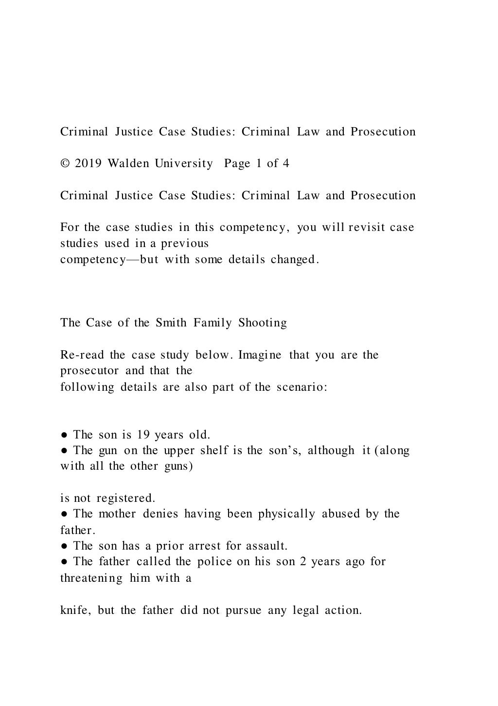Criminal Justice Case Studies Criminal Law and Prosecution | DOCX
