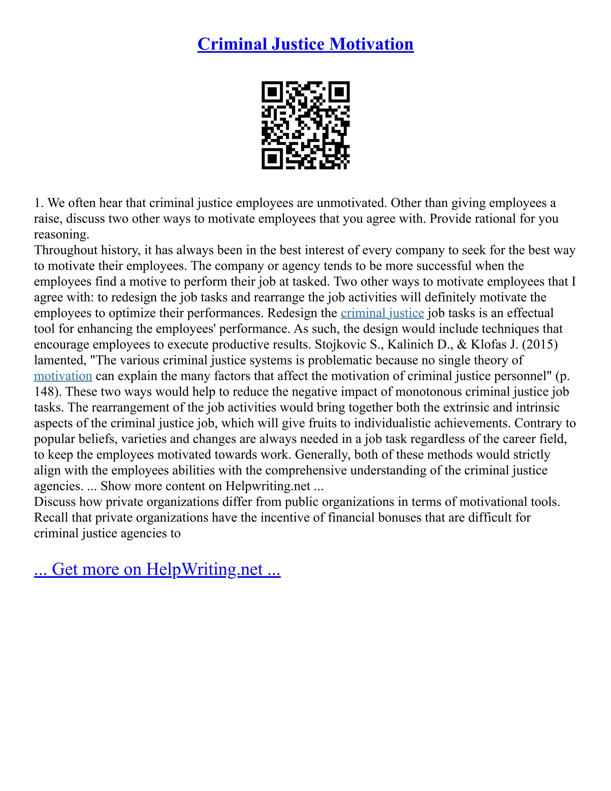 Criminal Justice Motivation | PDF