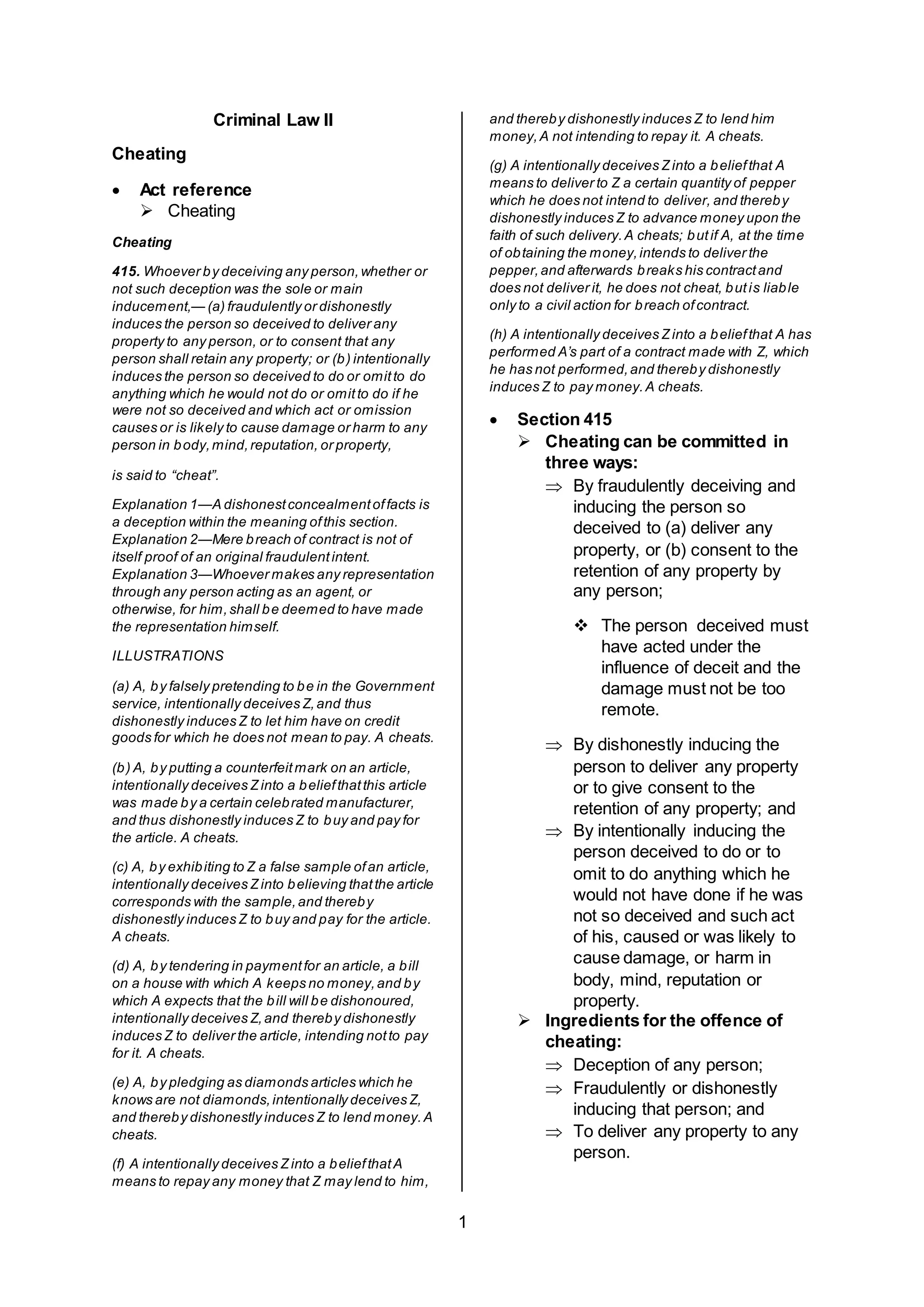 Criminal law - Cheating | DOCX