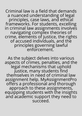 Criminal Law Assignment Help | Myassignmentpro | PDF | Crime & Harmful ...