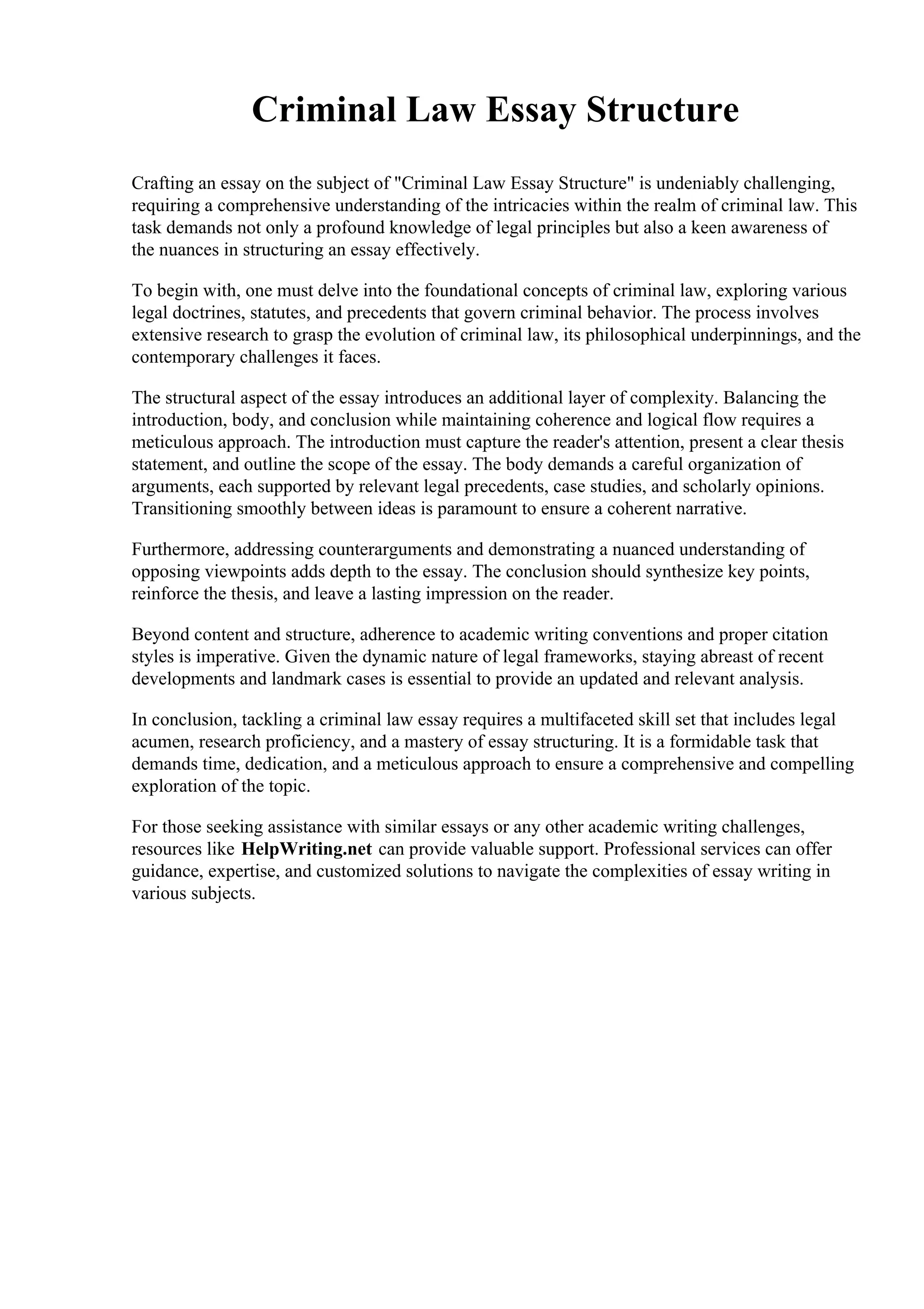 Criminal Law Essay Structure. Kishwaukee College | PDF