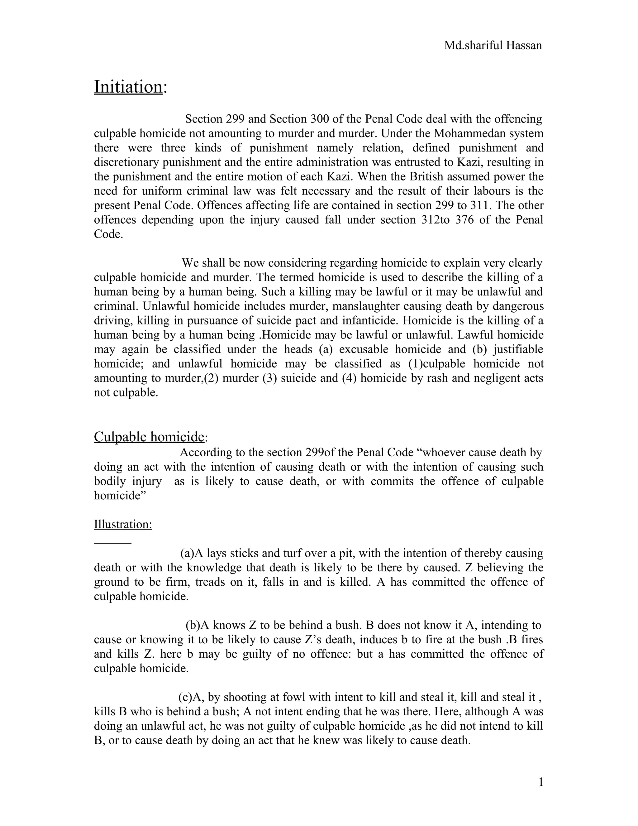 Criminal law :Culpable homicide & Murder: | PDF