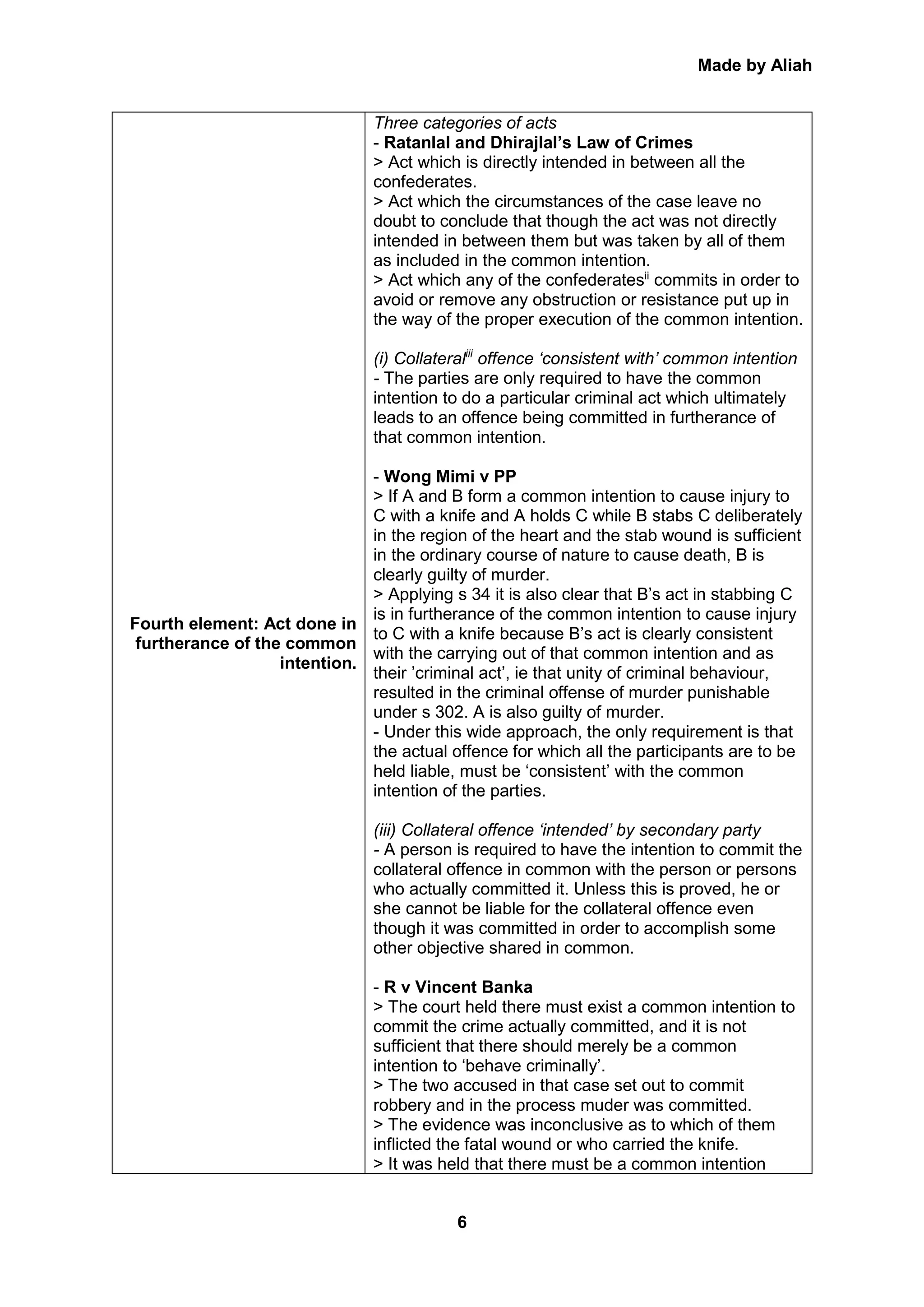 Criminal law notes - Joint liability; common intention | PDF