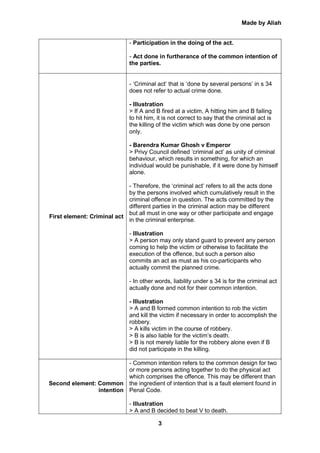 Criminal law notes - Joint liability; common intention | PDF