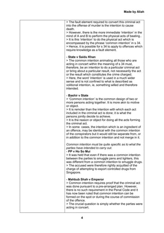 Criminal law notes - Joint liability; common intention | PDF