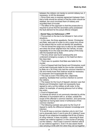 Criminal law notes - Joint liability; common intention | PDF