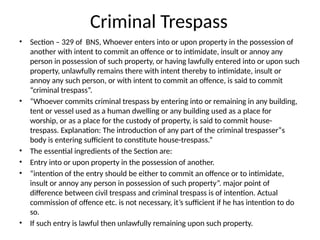 Criminal Trespass case laws detailed des | PPTX