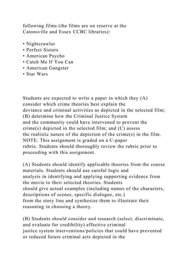 Criminology Movie Review Assignment One of the goals of t.docx