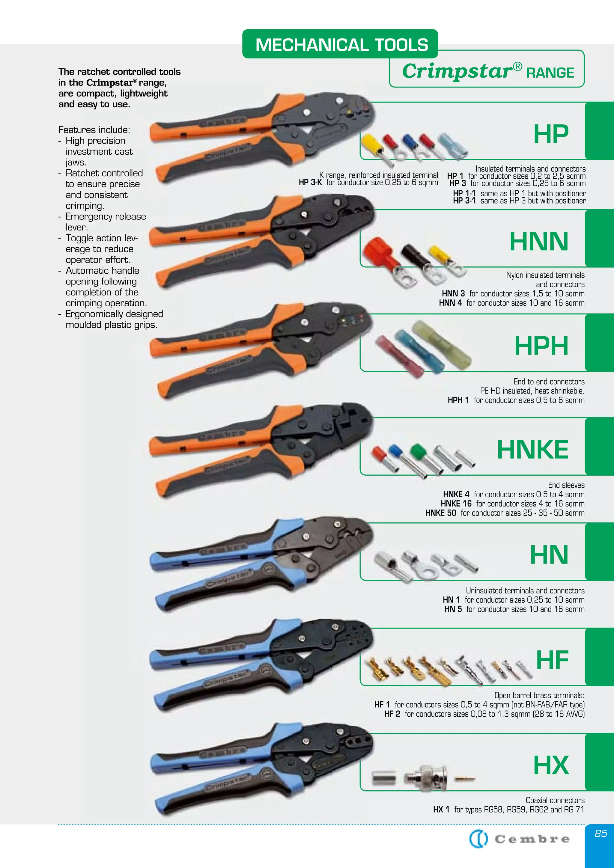 Crimping Tool, Ratchet Type 0.25sqmm-10sqmm - Cembre Crimpstar HN1 | PDF