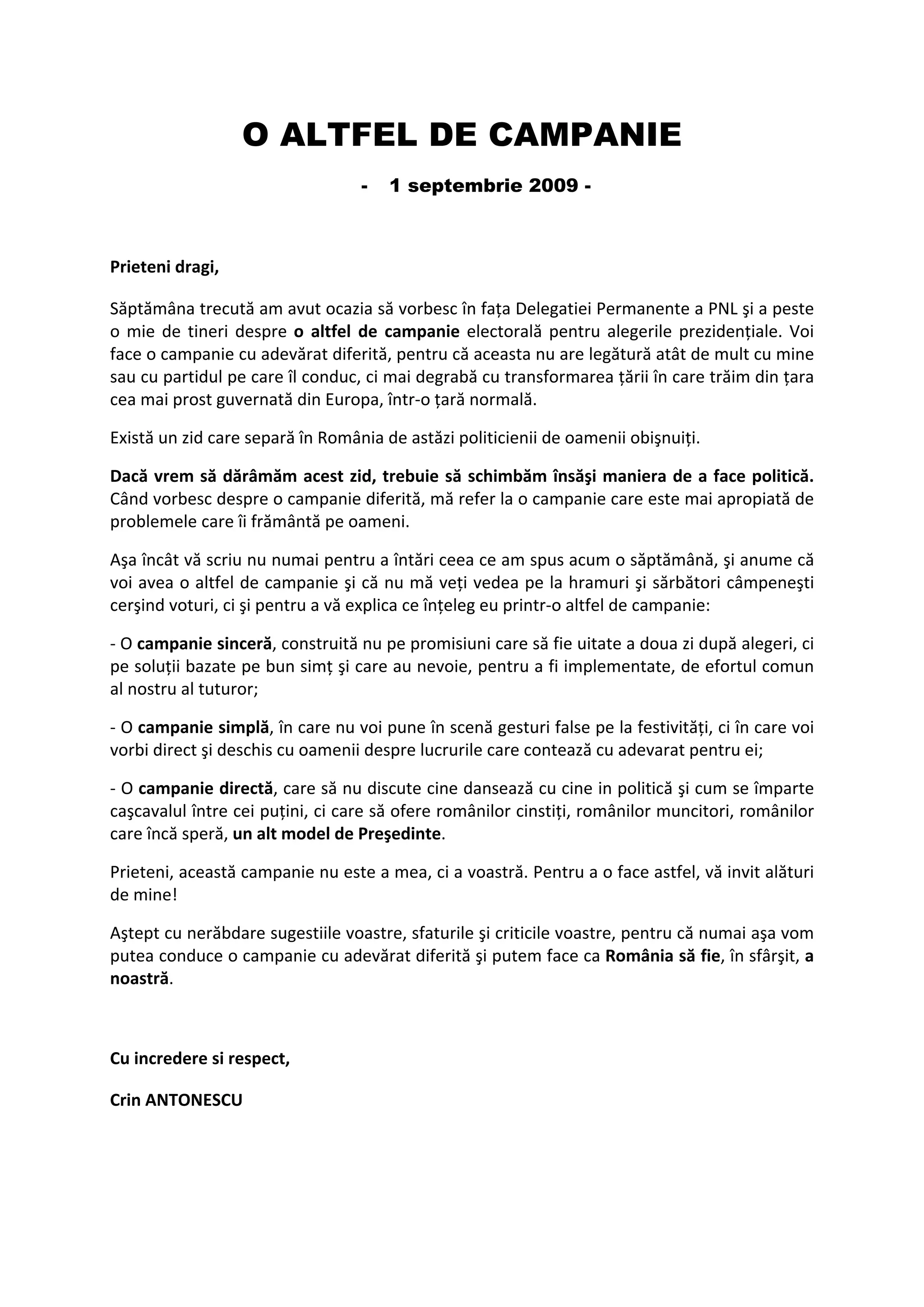 Crin Antonescu - Un nou model de campanie electorala | PDF