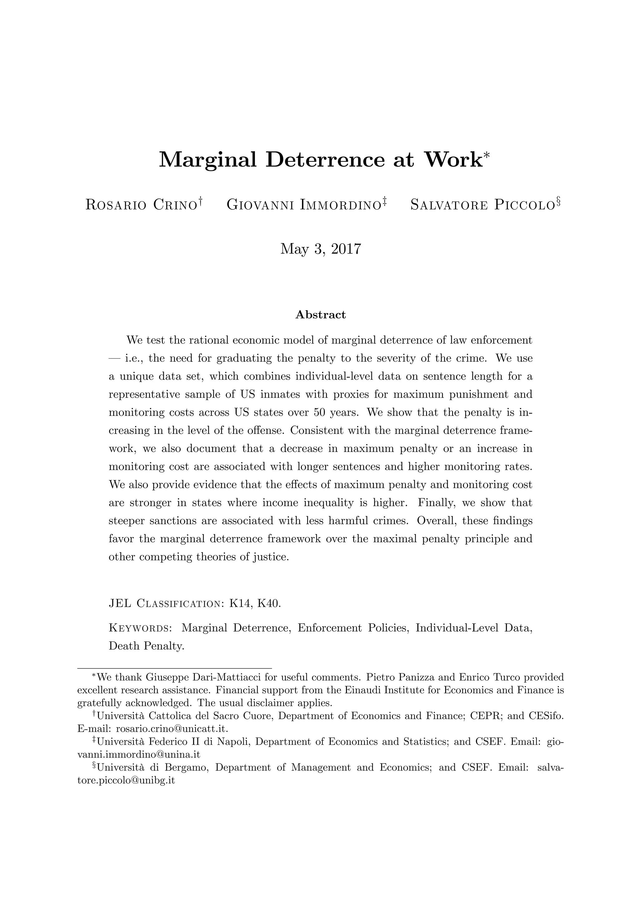 Marginal Deterrence at Work | PDF