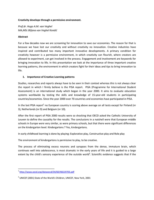 Creativity develops through a permissive environment | PDF