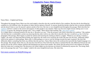 Crippled By Nancy Mairs Essays | PDF