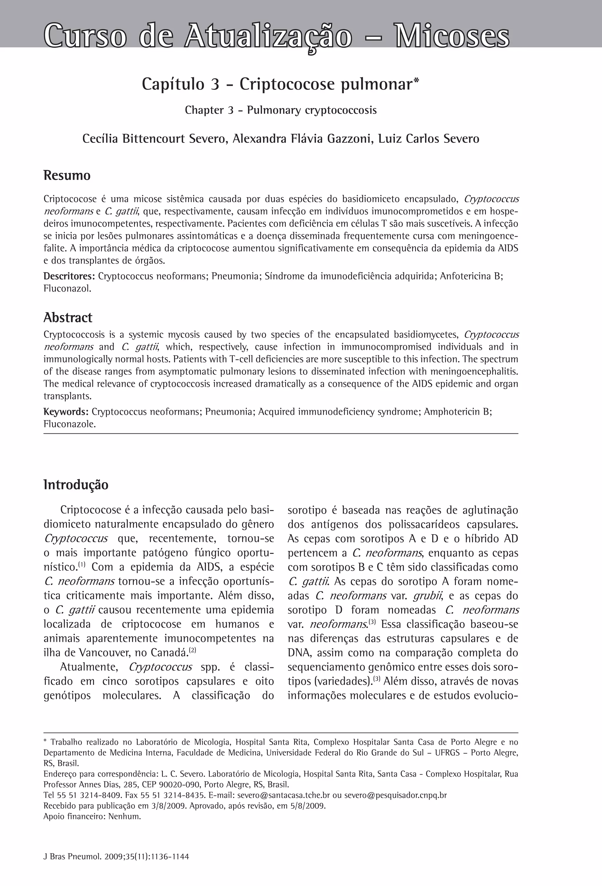 Criptococose pulmonar sbpt 2009 | PDF